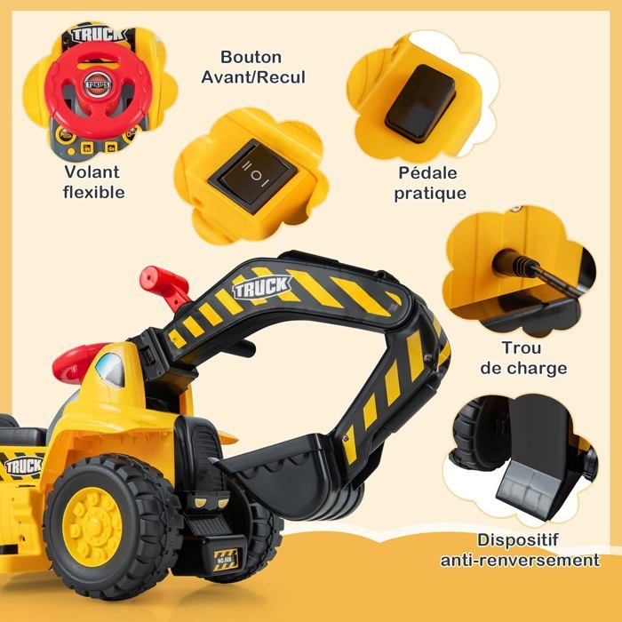 GOPLUS Bulldozer Electrique Enfant 2 Ans+ 6V avec Godet Creusement ...