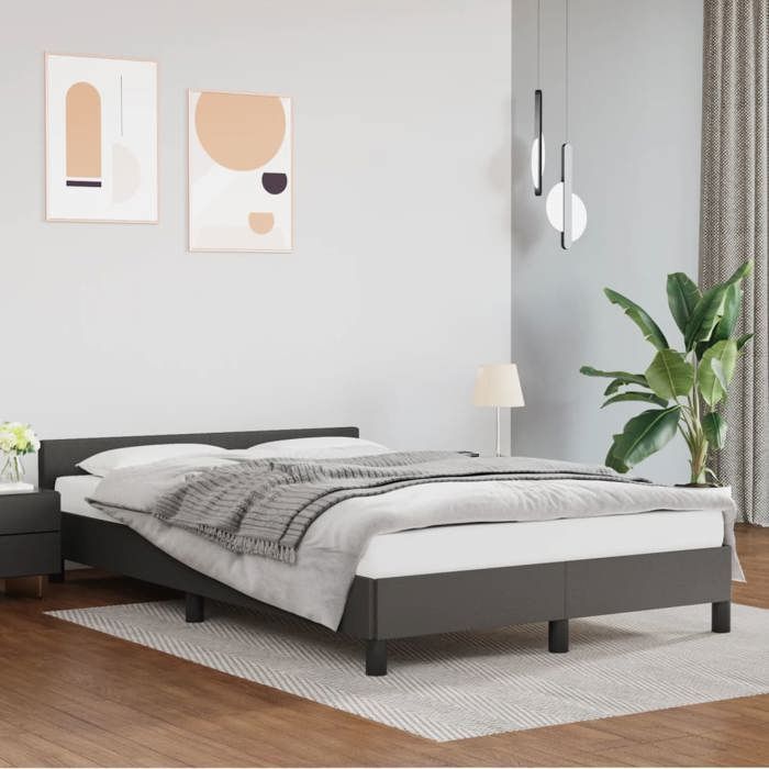 Lit adulte - 120x200 cm, lit double, Cadre de lit avec tête de lit Gris ...