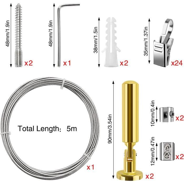 5m Tringle à rideaux Kit, avec 24 Pièces Acier Inoxydable An Crochets ...