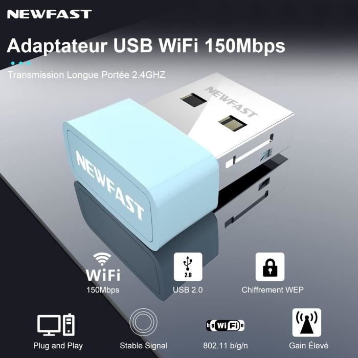 Clé WiFi Puissante 150 Mbps Taille Nano Adaptateur USB WiFi 2,4 GHz Clé ...