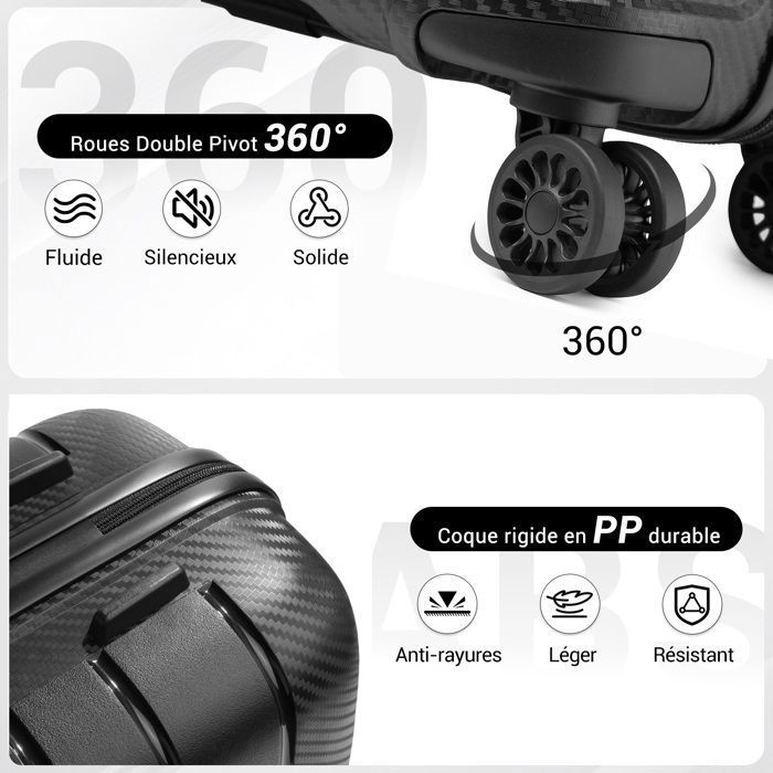 Kono Valise Trolley Rigide 65x44x27cm, Bagage Voyage Polypropylène ...