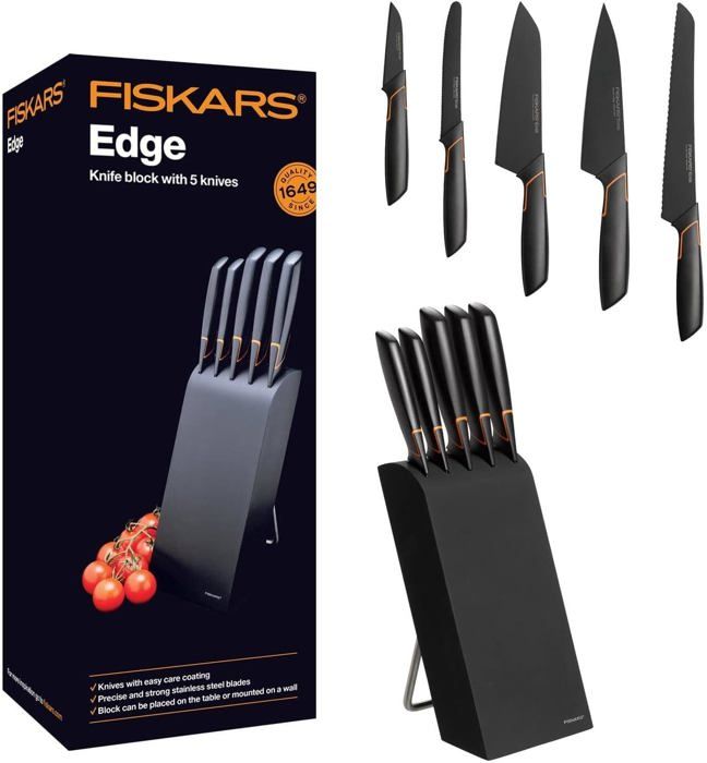 Bloc design avec 5 couteaux, Largeur: 15,5 cm, Hauteur: 37 cm, Bois de ...