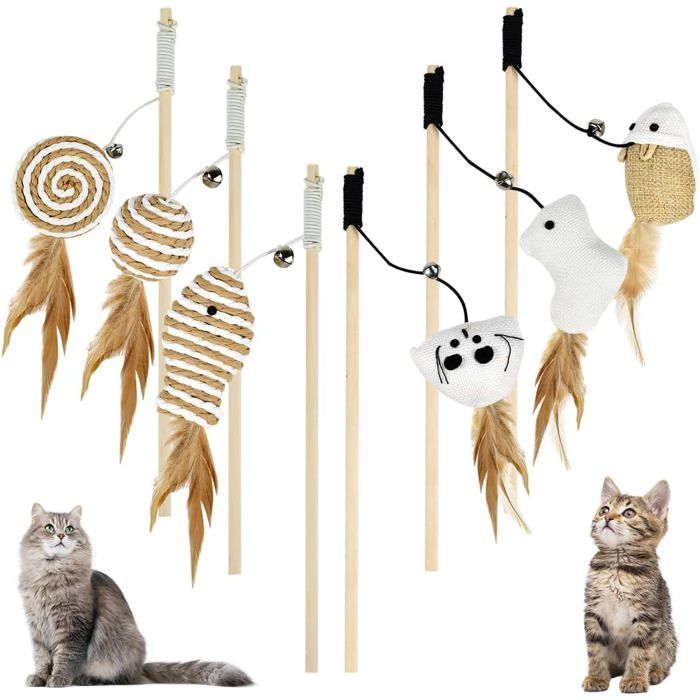 HEKOBAG 6 Pieces Fishing Rod Cat Feather, Interactive Toy for Cats ...