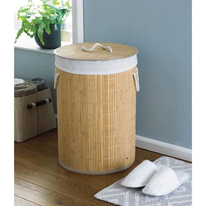 Panier À Linge Rond En Bambou Avec Couvercle, Naturel, 35 X 35 X 50 Cm ...