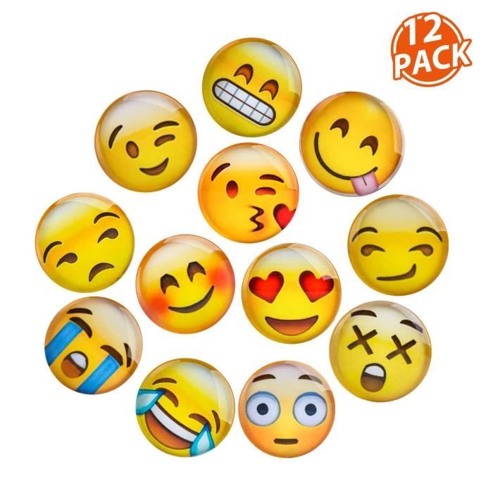 Aimant Emoji, 12 Pièce 3D Verre Smiley Aimant Réfrigérateur à Forte ...