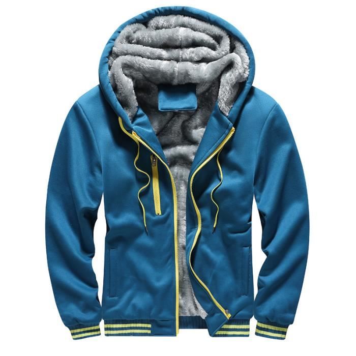 Veste Homme Sweat Capuche Hiver Chaude Doublée Veste Zippee Epaisse ...