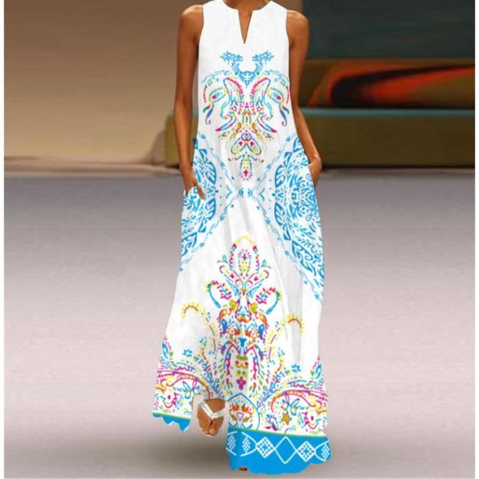 Robe Ete Femme Longue Boheme Style de Plage Chic Robe d'été élégante ...
