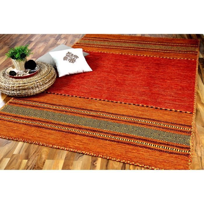 Tapis - PERGAMON - Navarro - Kilim naturel - Terre cuite - 140x200 cm ...