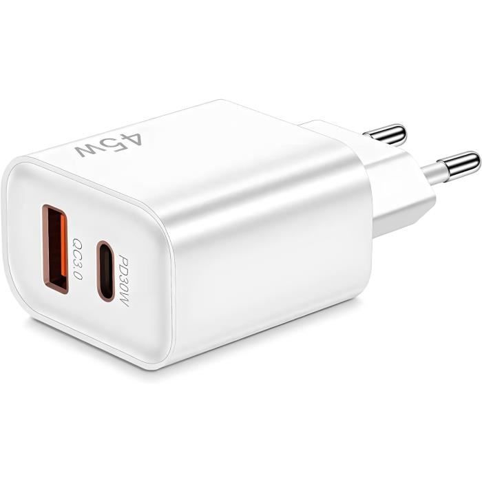 Chargeur Rapide Multi Ports 45W Gan Usb-C (Pd 3.0) + Usb-A Qc 3.0 (Fcp ...