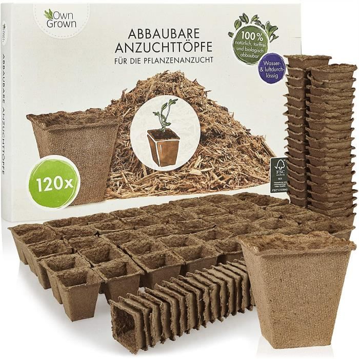 OwnGrown Pots de Culture Biodegradable carrés: kit 120x Pot de semis de ...