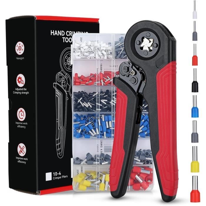 Pince À Sertir Kit,Avec Cosse Electrique 1200Pcs, Pince A Sertir Cosse Electrique 0,08-10Mm²-Awg ...