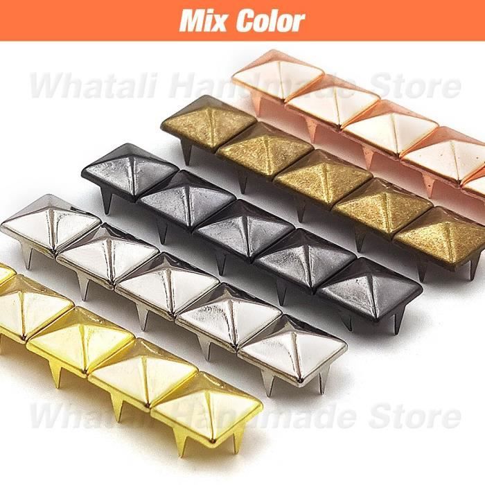 RIVET,Square Mix color-8mm--Rivets carrés à pointes métalliques, 100 ...
