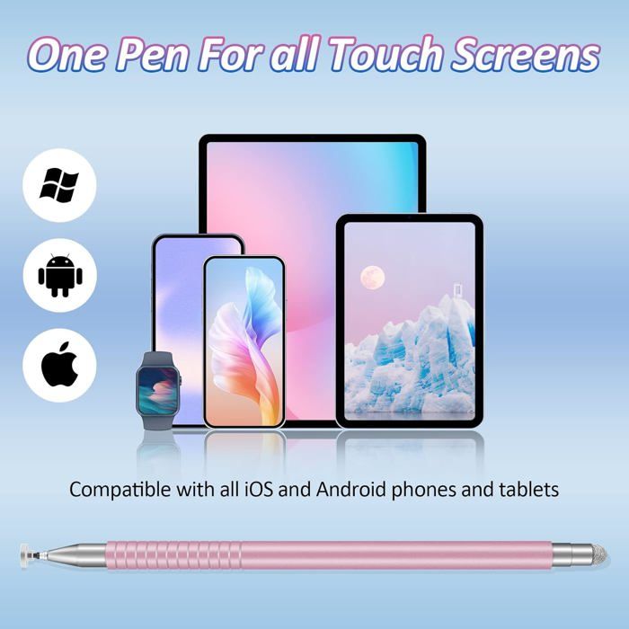 Stylet universel 2 en 1 - ARNUSA - Or rose - 14,6x0,9 cm - 2 capuchons ...