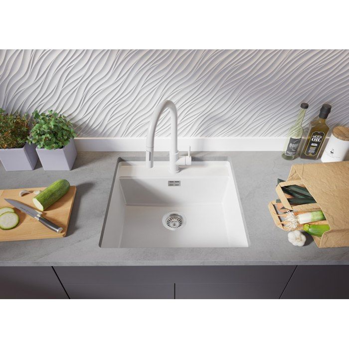 PRIMAGRAN, Evier Sous Plan Tout Blanc 56x53cm, Kit de Vidage ...