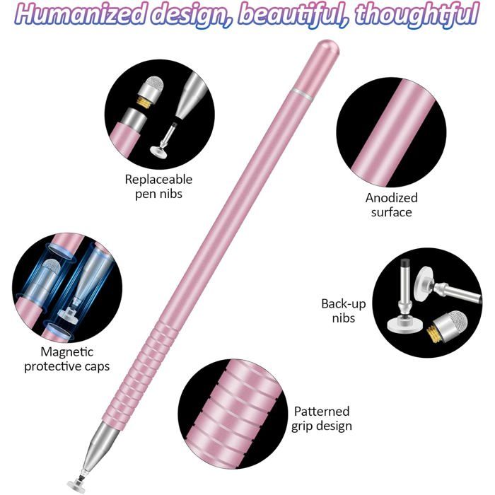 Stylet universel 2 en 1 - ARNUSA - Or rose - 14,6x0,9 cm - 2 capuchons ...