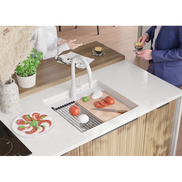 PRIMAGRAN, Evier Sous Plan Tout Blanc 56x53cm, Kit de Vidage ...