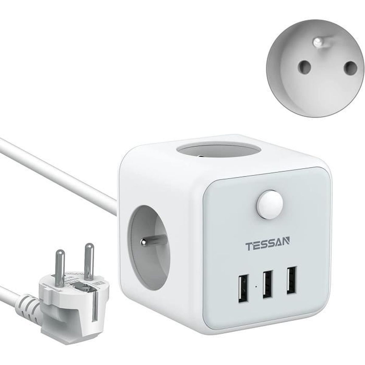 Multiprise USB Cube, Prise USB Multiple avec 3 Prises et 3 Ports USB, Bloc Multiprise de Voyage ...