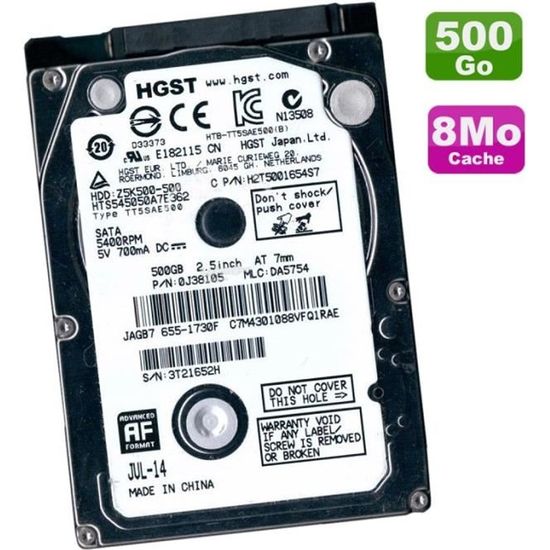 Disque Dur 500Go SATA 2.5" HGST HTS545050A7E362 Z5K500-500 0J38105 PC Portable - Cdiscount ...
