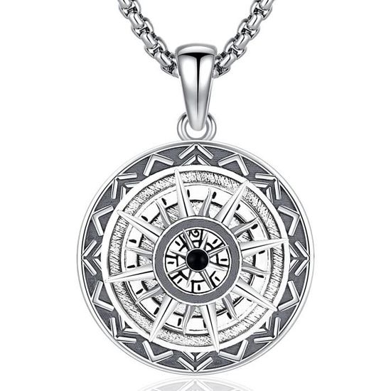 Collier Homme En Argent Sterling 925 Pendentif Boussole Amulette Bijoux ...