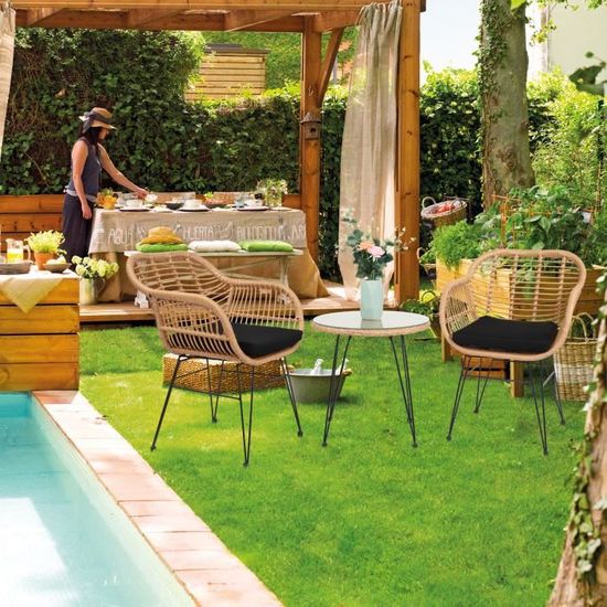 CYA Salon de jardin Bali 2 side chair 1 circular table balcon plateau ...