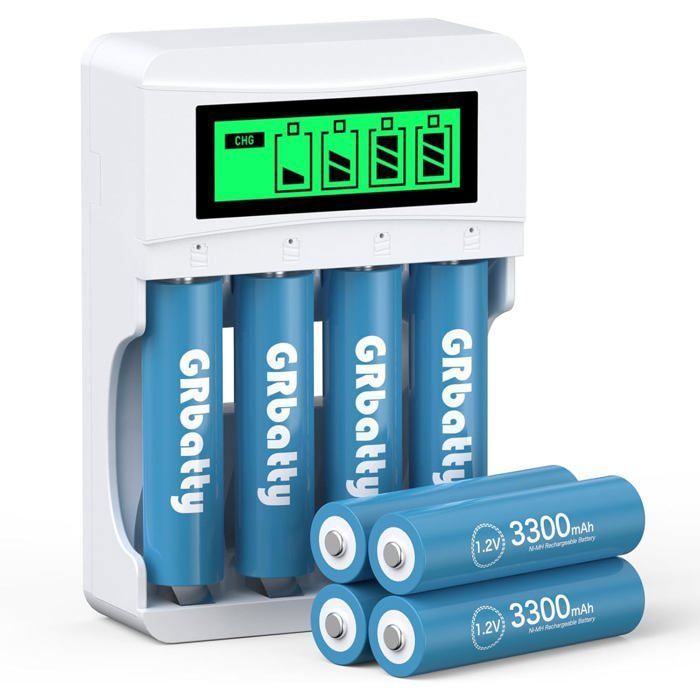 Pile Rechargeable AA avec Chargeur 8PCS Piles AA Rechargeables NiMH 1 ...