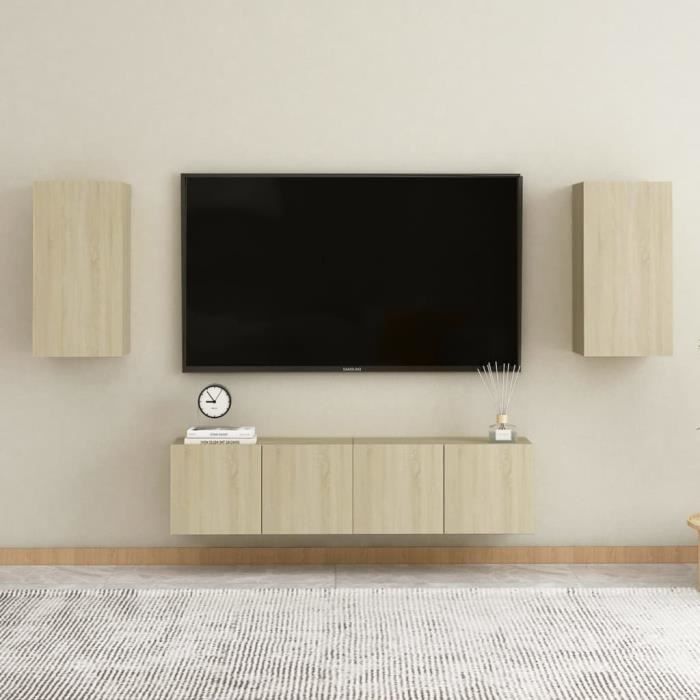 MAISON* Ensemble de Meuble TV fixé au mur 4 pcs - Meuble stéréo Salon ...