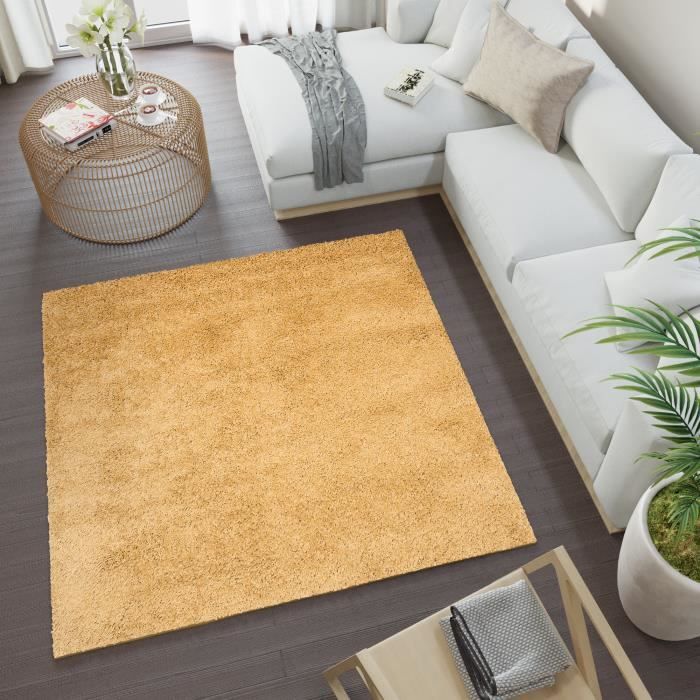 TAPISO Tapis Salon Shaggy Carré Poil Long ESSENCE jaune Uni ...