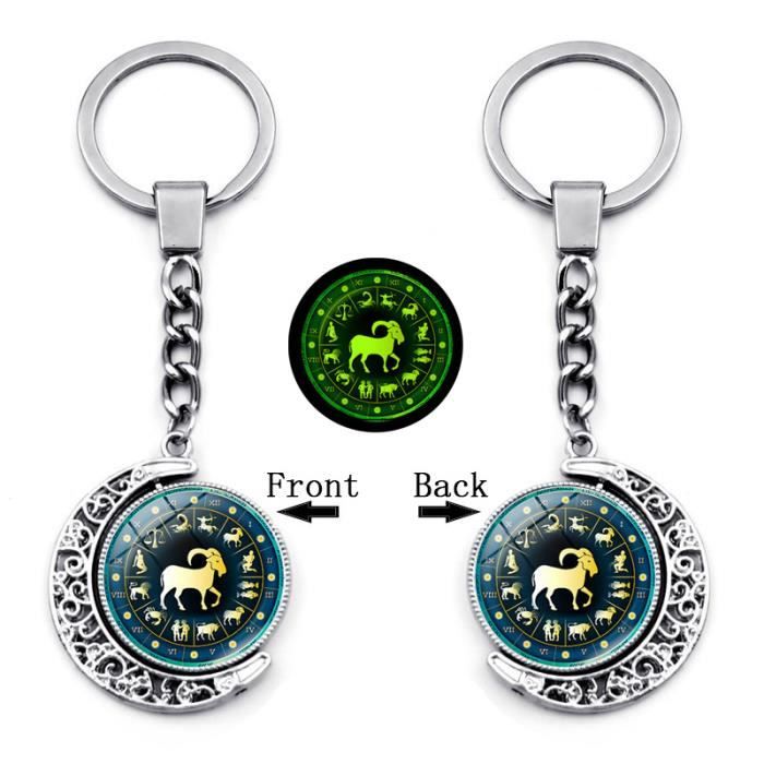 12 Constellation Porte clés Créatif 360 Degrés Tourné Lune Pendentif ...