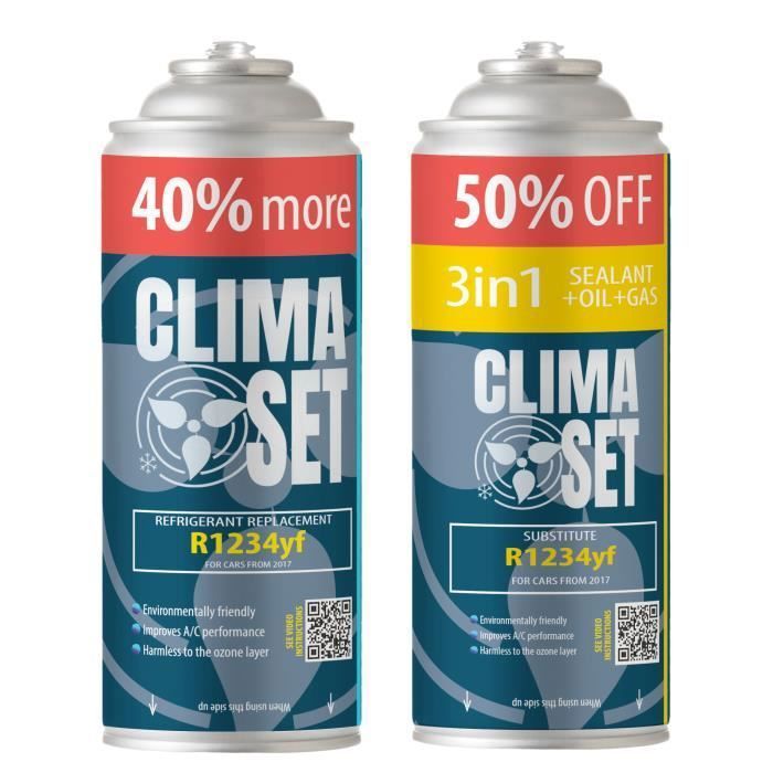 CLIMASET Kit de recharge de climatisation 3in1 R1234yf + R1234yf XL 2x ...