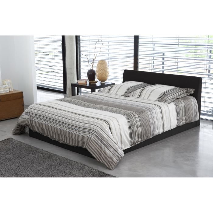 COSMO Lit adulte contemporain en bois pin massif et tissu noir - Tête ...