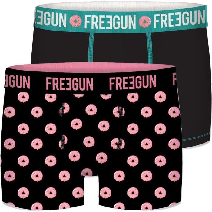 Boxers Homme en Coton Bio - FREEGUN - Modèle BCBX2 - Noir Rose - Lot de ...