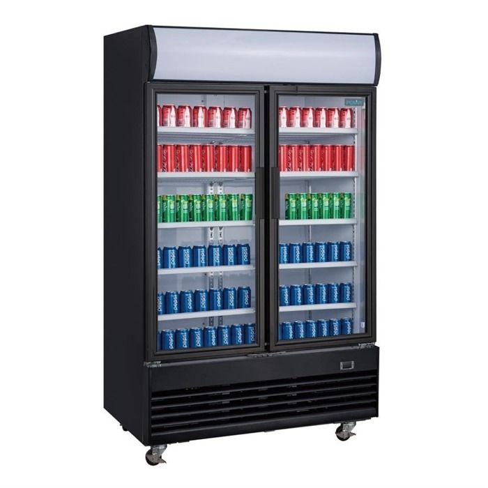 Frigo Professionnel Vitré Noir 2 Portes Battantes avec Caisson Lumineux ...