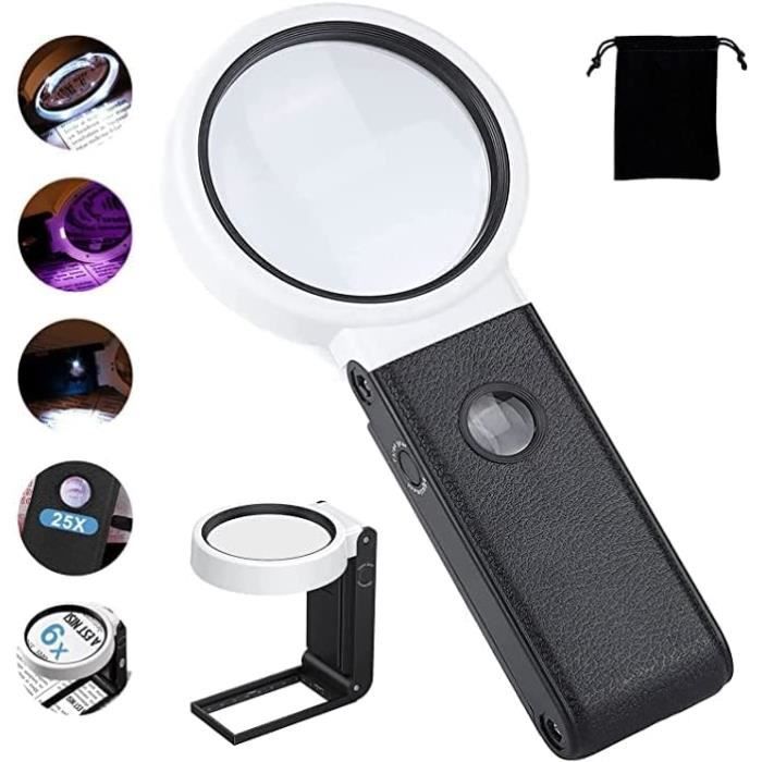 Loupe sur Pied - Mupack - 6X 25X - Support Pliable - 5 LED - Blanc ...