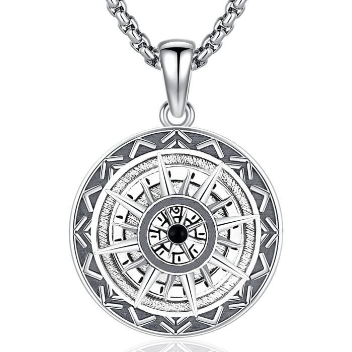 Collier Homme En Argent Sterling 925 Pendentif Boussole Amulette Bijoux ...