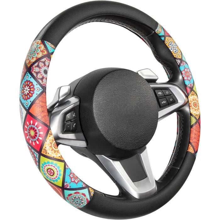 Couvre Volant Couvre Volant de Voiture en Cuir Microfibre Motif Mandala ...