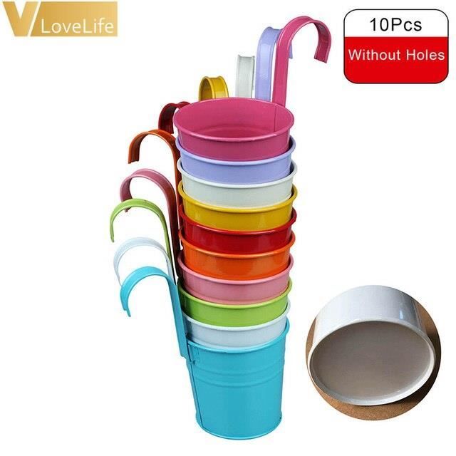 POT DE FLEUR,10pcs No Hole-M--Pots de fleurs suspendus muraux en métal ...