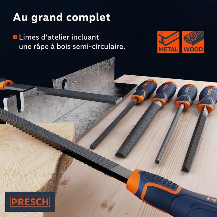 Presch Jeu de limes métal et bois 6 pcs. - Kit de limes plus râpe demi ...