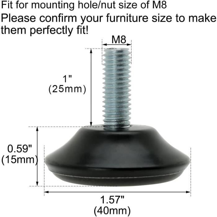 8pcs Pieds de Nivellement Meuble Réglable Pied Réglable Patin de Meuble ...