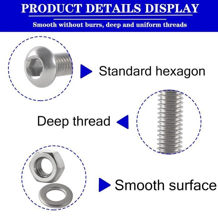 M3x20mm boulon 304acier inoxydable visserie inox visserie (Boulons à ...