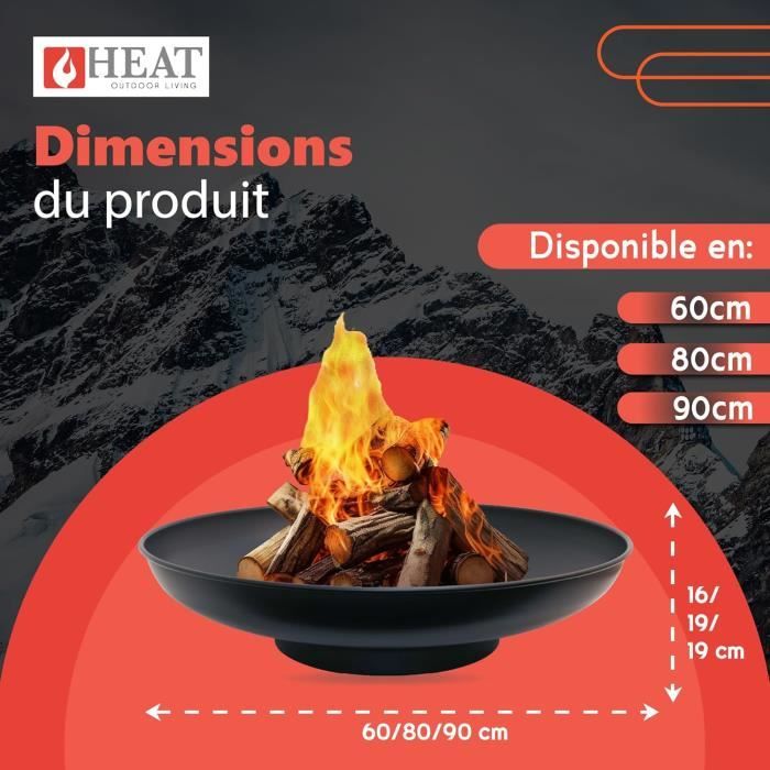 HEAT Outdoor Living Brasero Ø80 Acier Noir - Brasero Exterieur pour ...
