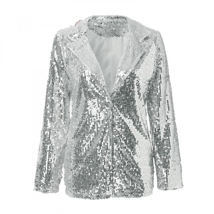 Blazer Femme Chic Paillettes Elegant Blazer Sequin Veste Casual Manches ...