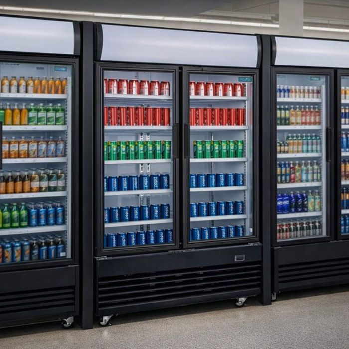 Frigo Professionnel Vitré Noir 2 Portes Battantes avec Caisson Lumineux ...