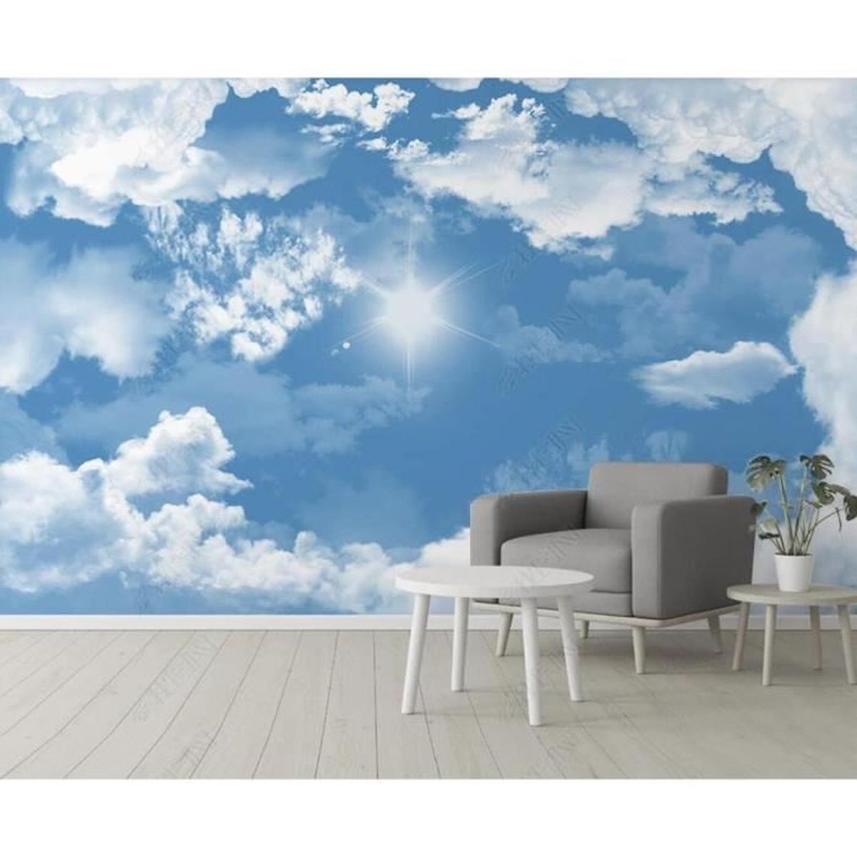 Papier Peint Panoramique Ciel Bleu Et Nuages Blancs Soie Papier Peint ...