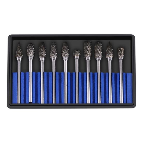 10pcs ensemble de fraises rotatives en acier au carbure de tungstène jeu de bavures utilisé pour ...