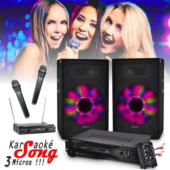 Pack Karaoké Boost 500W USB/Bluetooth avec Ampli - 2 Enceintes LED - 3 ...
