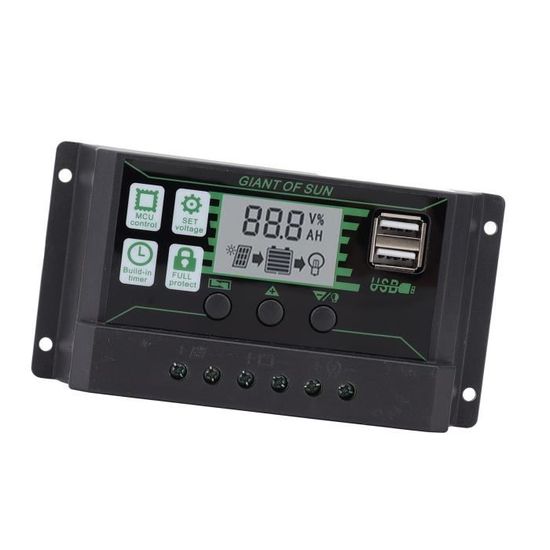 Contrôleur de Charge Solaire - HURRISE - Amélioré - Double USB - Grand Écran LCD - Protection ...