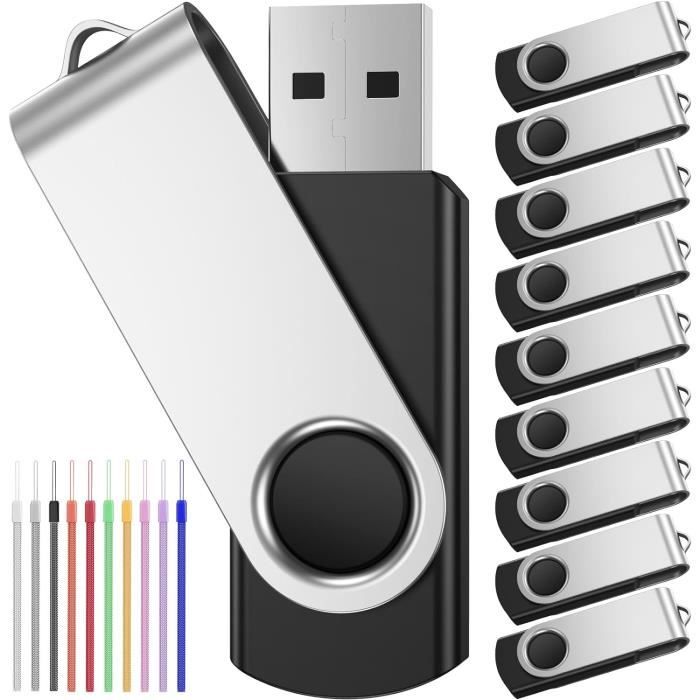 1 Go Cle USB Lot de 10 Clés USB 2.0 - Mémoire Stick Pivotante Clé USB ...