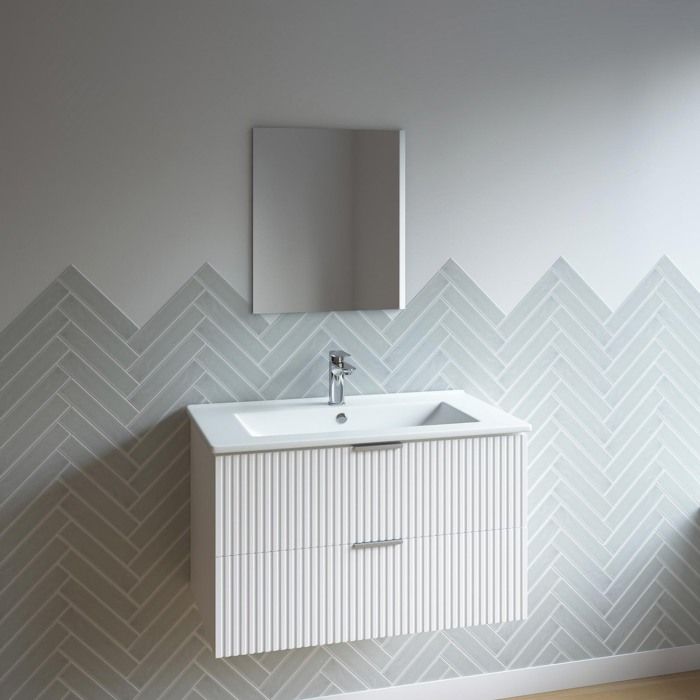 Meuble salle de bain simple vasque 60cm blanc MDF ondulé - Cdiscount Maison