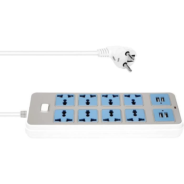 Multiprise avec 4 Prises USB, Puissance 3000 W, 8 Prises Universelles ...