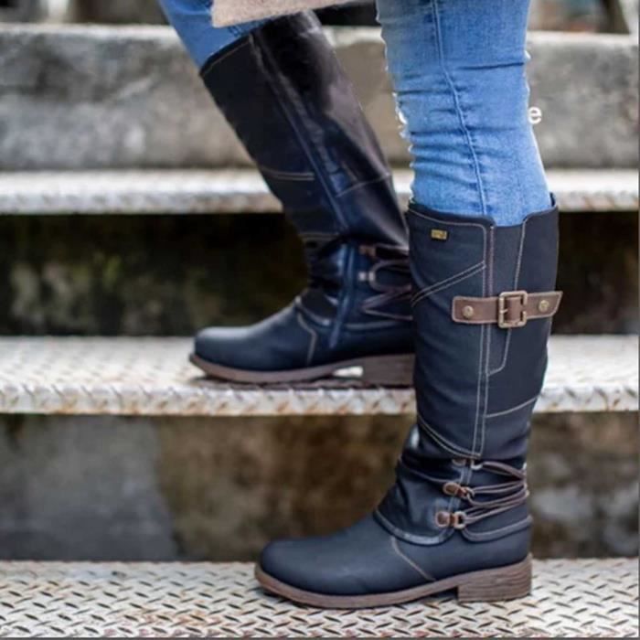Mode grande taille bottes femmes automne Long Tube fermeture éclair ...